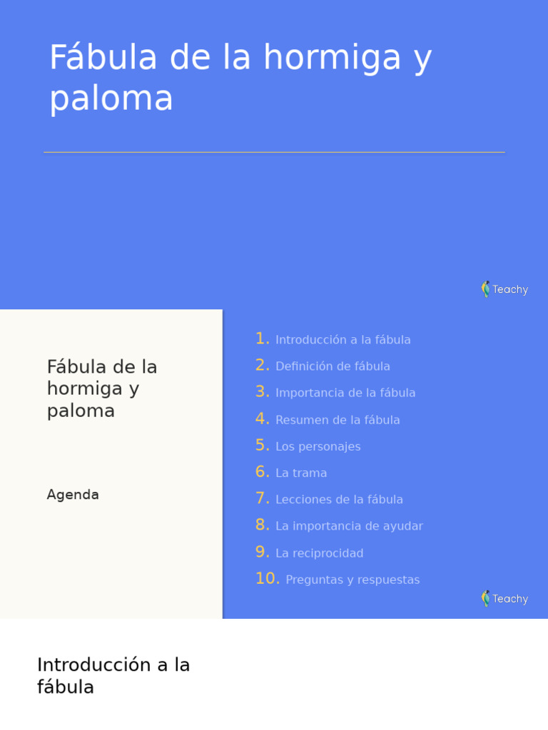 Lecciones de la fábula Hormiga y Paloma | PDF | Fábula | Hormiga