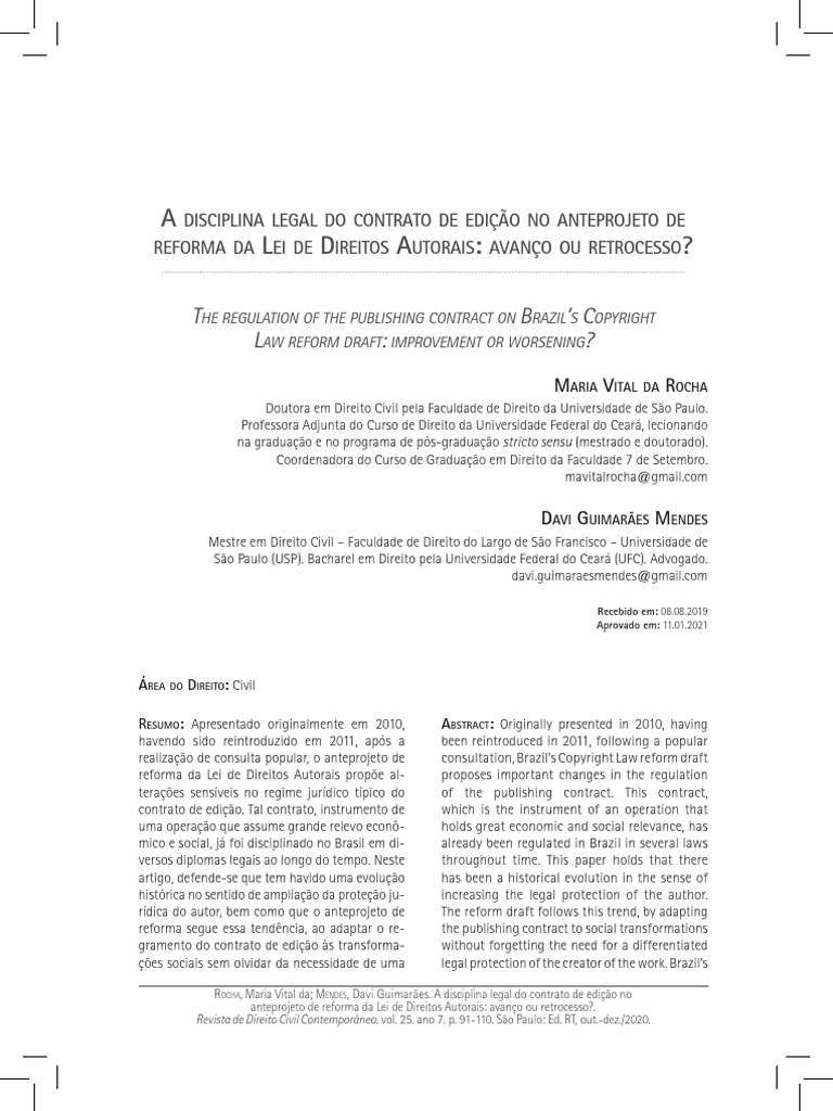 A Disciplina Legal Do Contrato de Edição - RDCC | PDF | Direitos ...