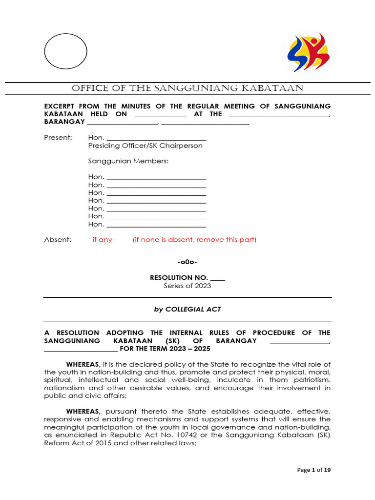 SAMPLE SK-RESOLUTION-Internal-Rules-of-Procedure | PDF | Quorum | Committee