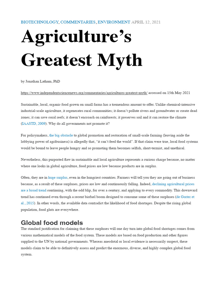 Debunking Agriculture's Food Crisis Myth | PDF | Agriculture ...