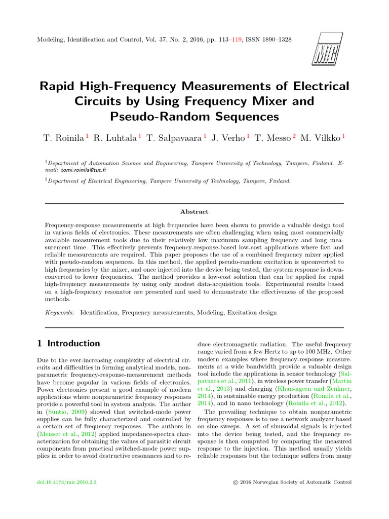 Rapid High Frequency Measurements of Electrical Circuits by Using Frequency Mixer and Pseudo ...