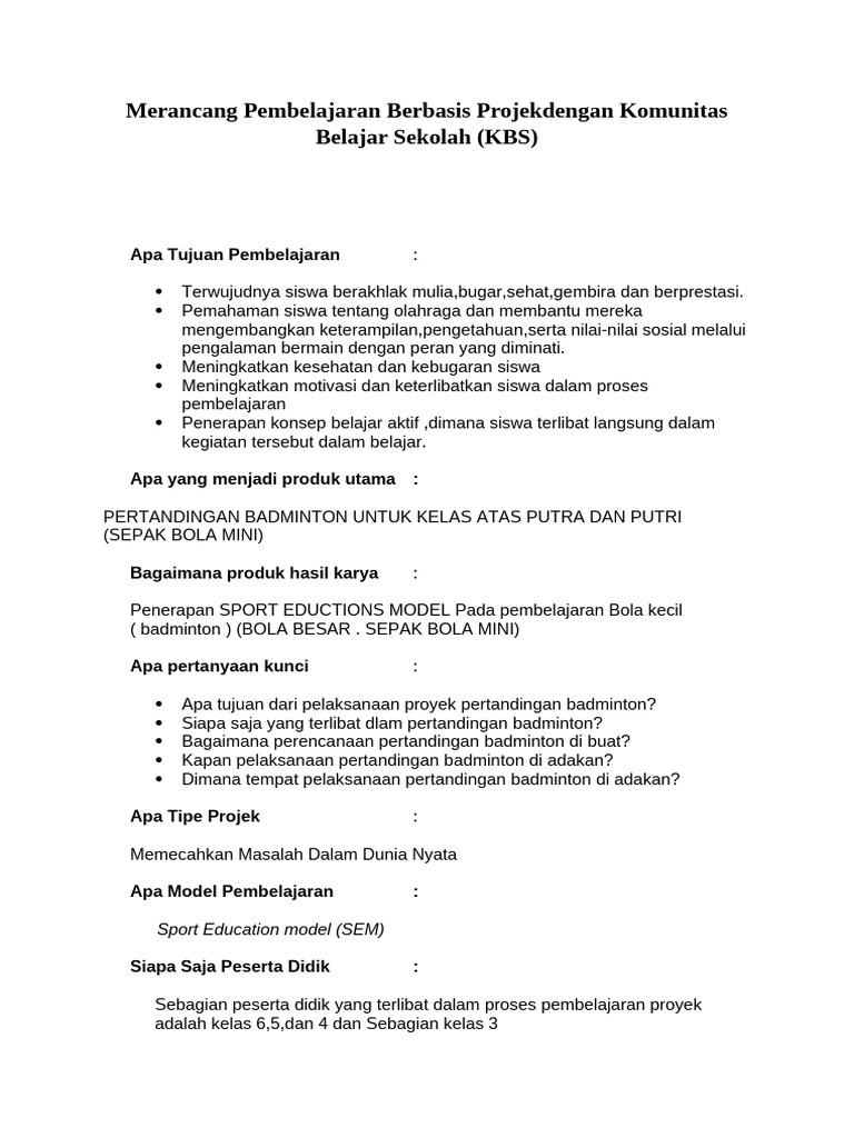 Merancang - Pembelajaran - Berbasis - Projek - Dengan - KBS, Farlin | PDF