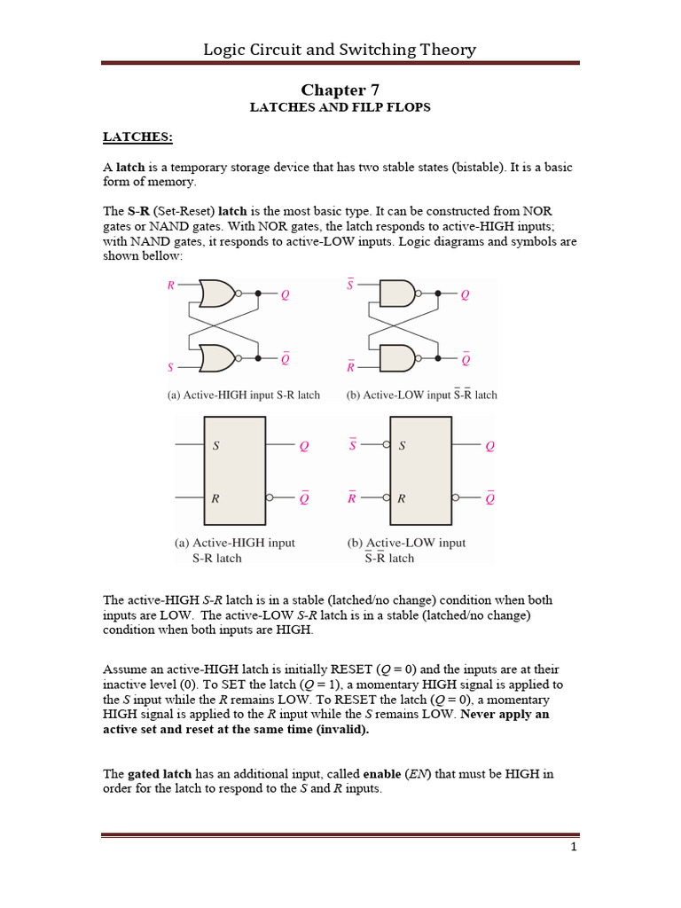 CH 7 - Latches and Flip Flops | PDF | Logic Gate | Digital Technology