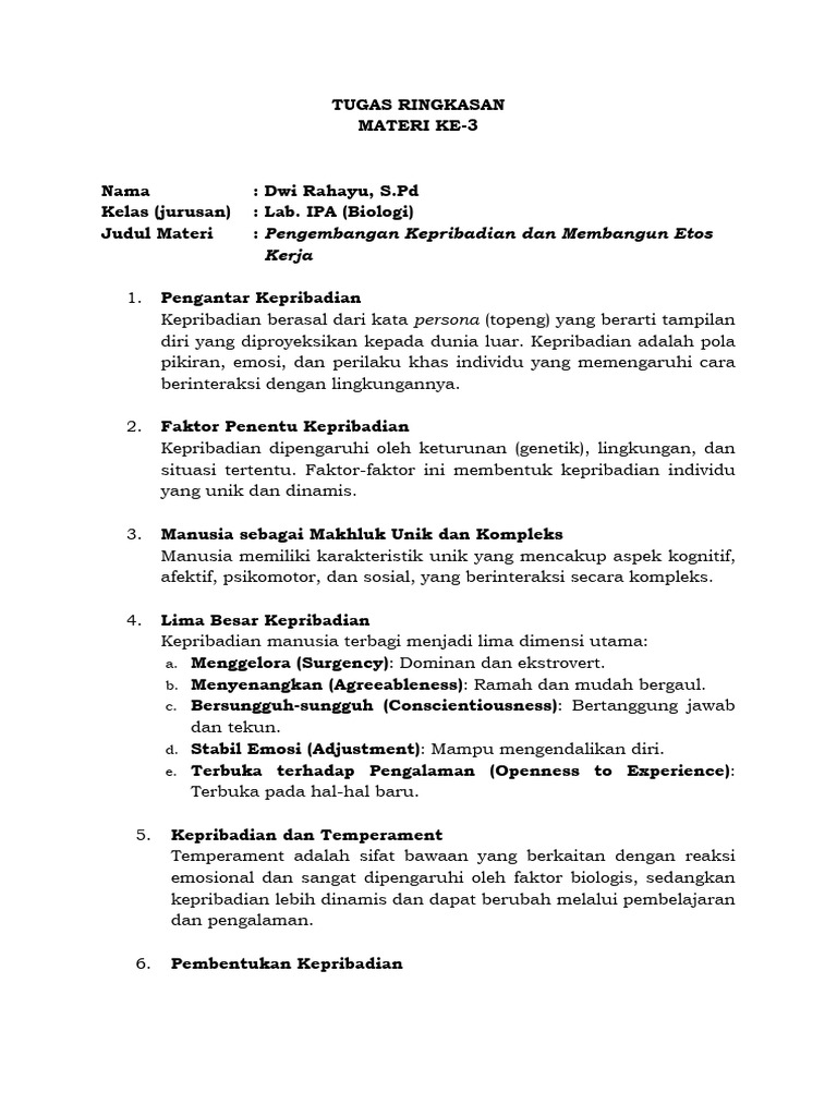 Dwi Rahayu - Lab IPA - Pengembangan Kepribadian Dan Membangun Etos ...