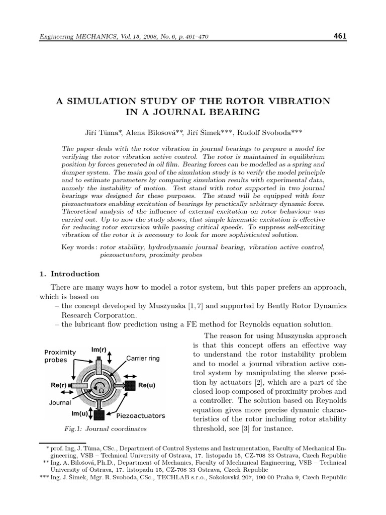 Vibration Model For Journal Bearing | PDF | Force | Stability Theory