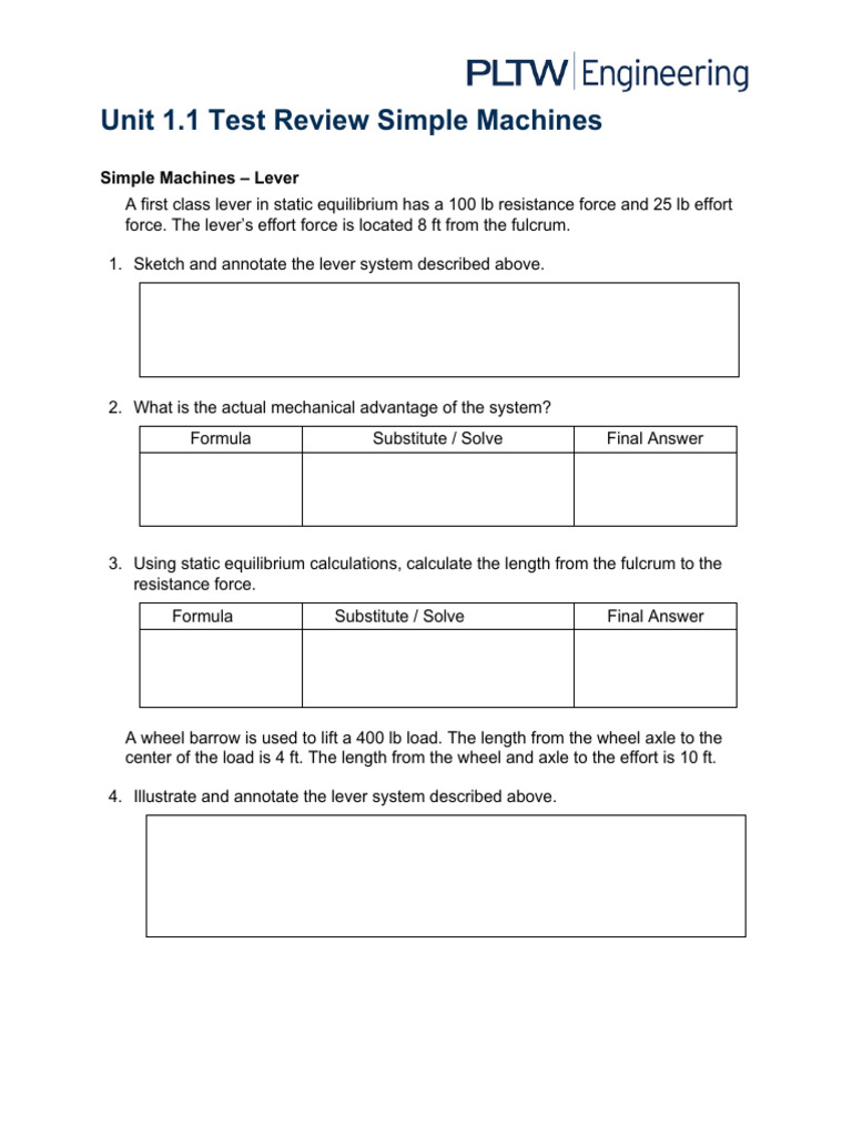 Unit 1.1 Simple Machines Test Review | PDF | Gear | Lever