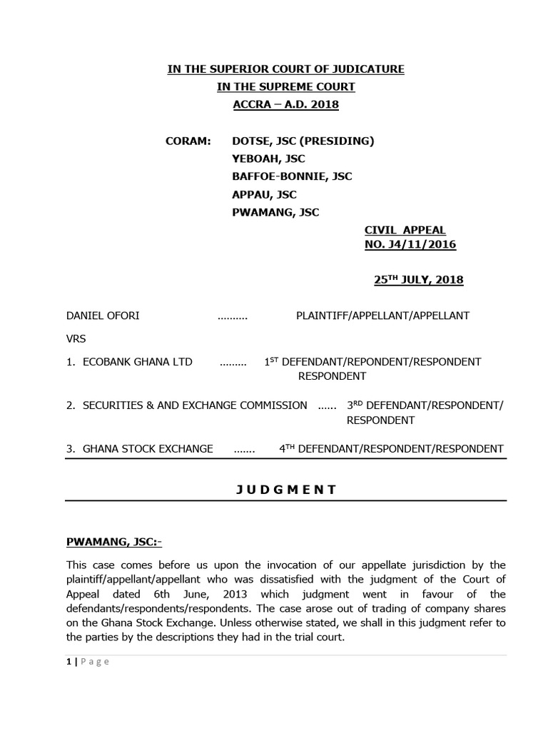 Ofori v Ecobank: Supreme Court Ruling | PDF | Lawsuit | Judgment (Law)