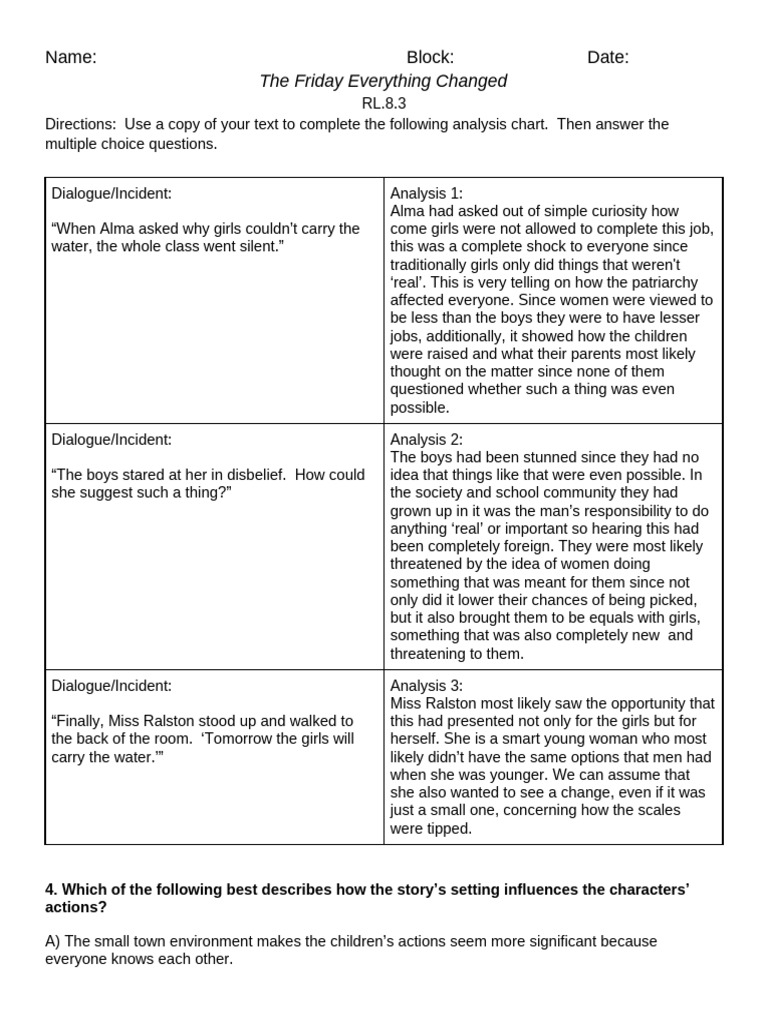 The Friday Everything Changed Skills Practice | PDF | Gender Role | Gender