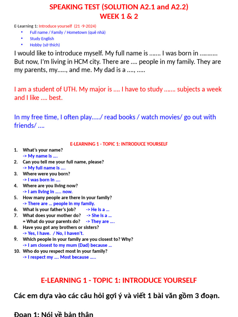 Speaking 1-Solution A2-Online 21-9-2024 | PDF | Language Arts ...
