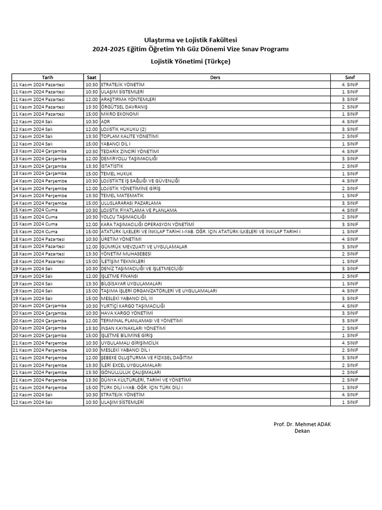 Yeni Vize Sinav Programi TR | PDF
