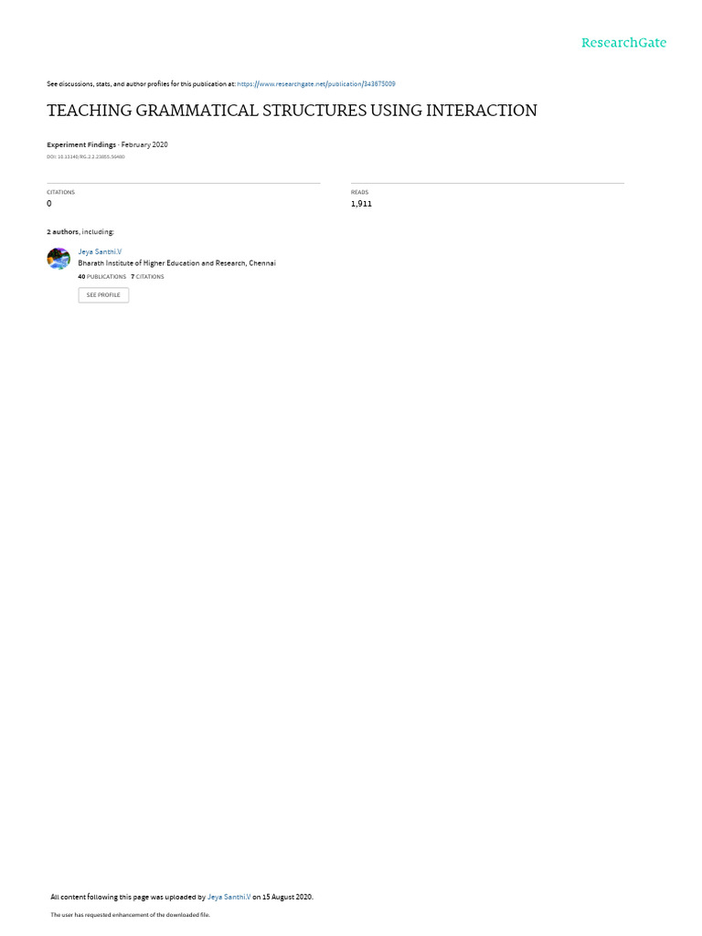Teaching Grammatical Structures Using Interaction: February 2020 | PDF | Grammar | Language ...