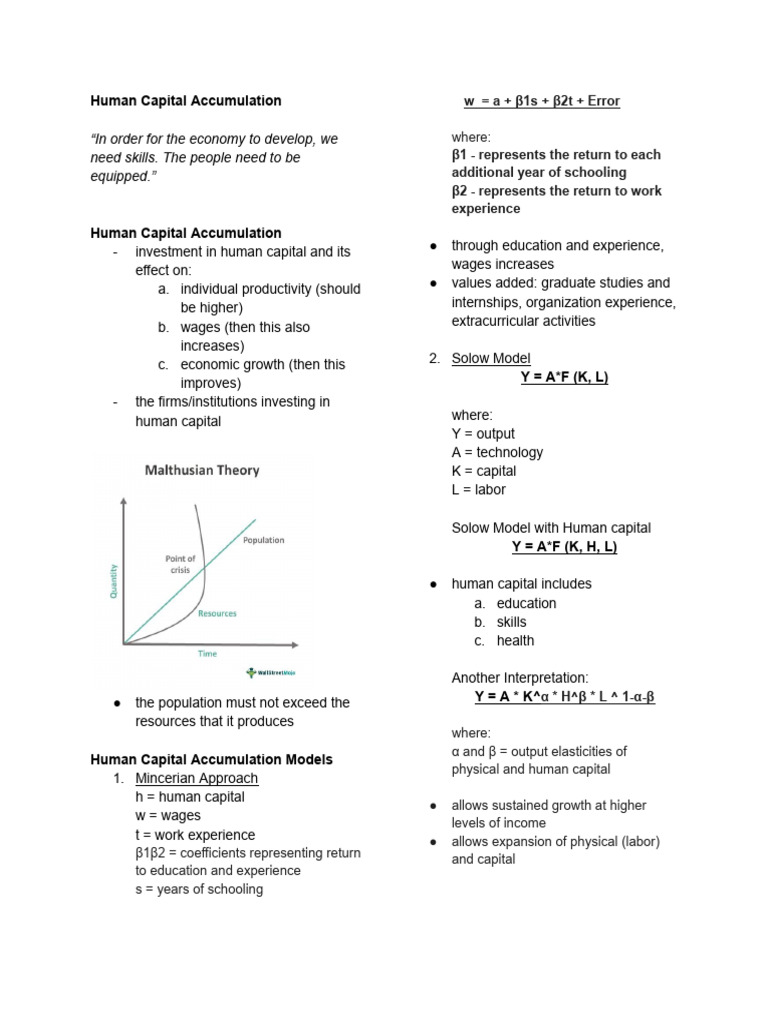 EconDev Notes v.2 | PDF | Human Capital | Economic Growth