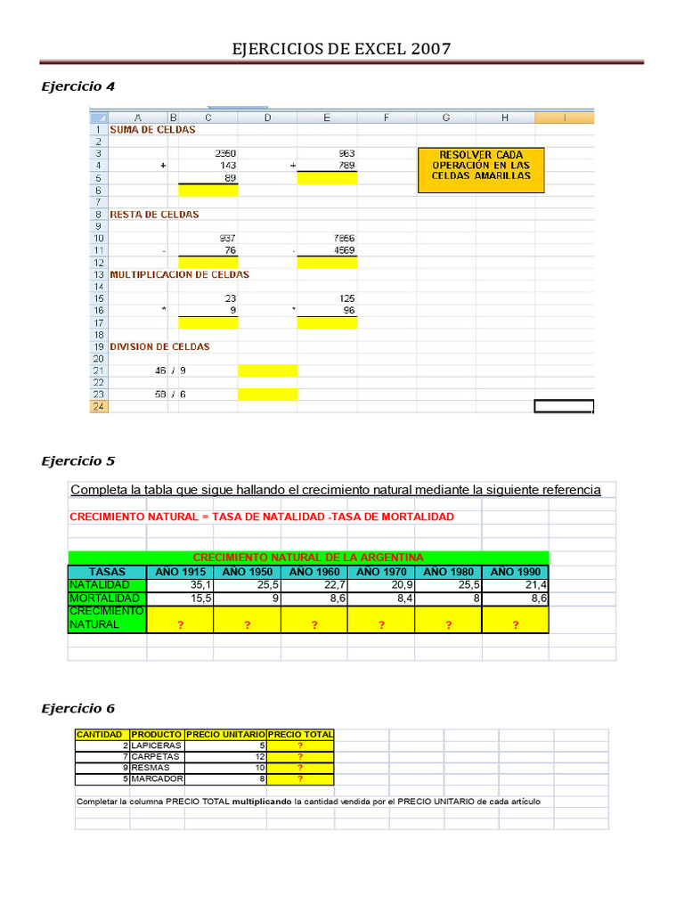 Ejercicios de Excel 2007 | PDF