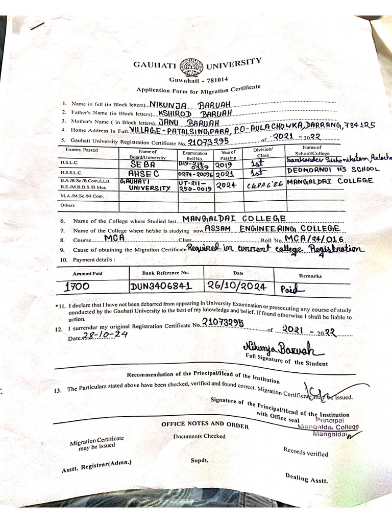 Migration Form Filled | PDF
