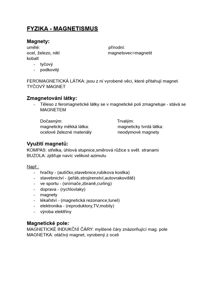 Fyzika Magnetismus (6 Třída) | PDF