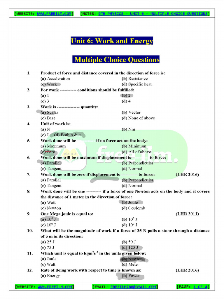 Class 9 Physics MCQ's | PDF