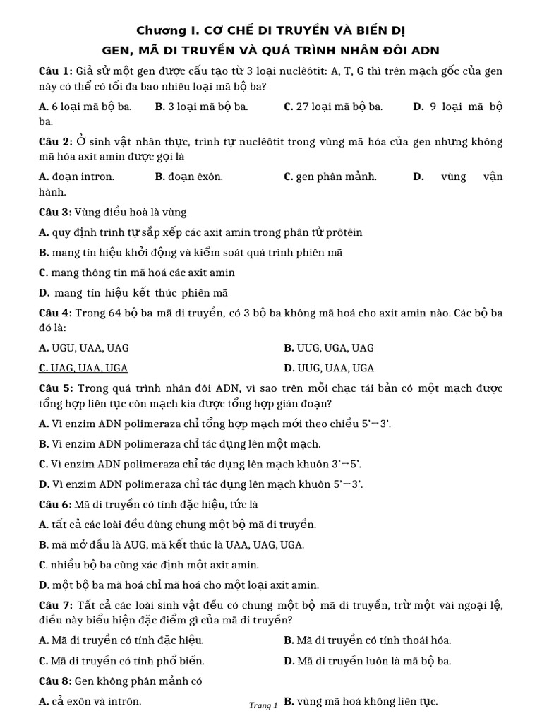 Bai Tap Trac Nghiem Sinh Hoc Lop 12 | PDF