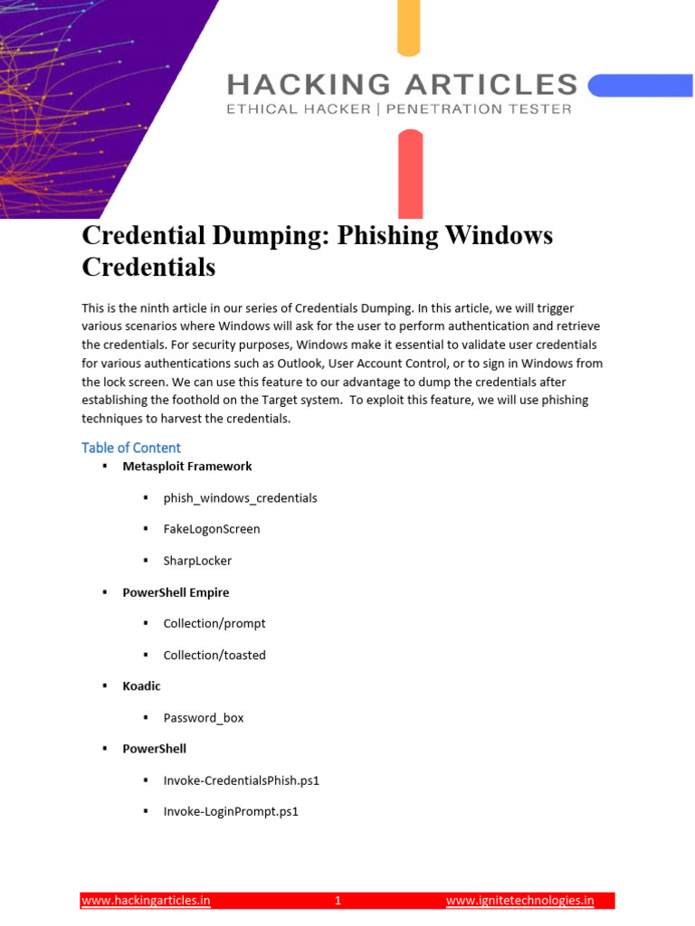 Credential Dumping - Phishing Windows Credentials | PDF | Shell (Computing) | Phishing