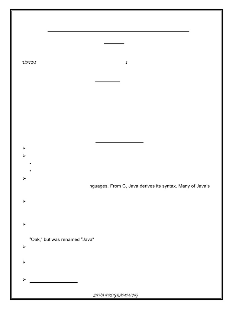 Unit I A Java Pdf Class Computer Programming Object Oriented