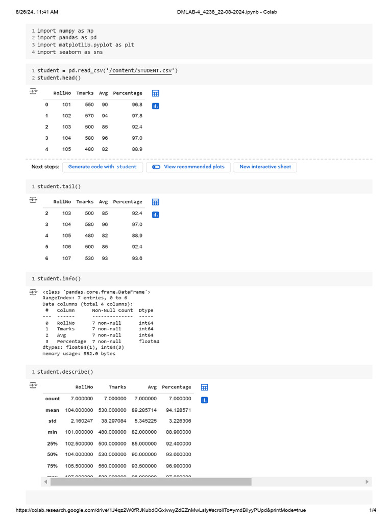 DMLAB-4 - 4238 - 22-08-2024.ipynb - Colab | PDF | Data | Software Engineering