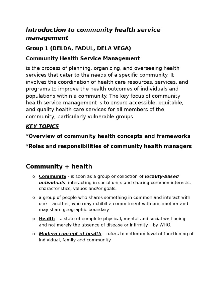 Community Health Service Management Overview | PDF | Social Psychology ...