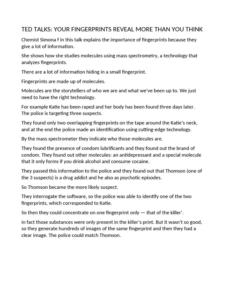Ted Talks Fingerprints | PDF | Social Science | Mystery, Thriller ...