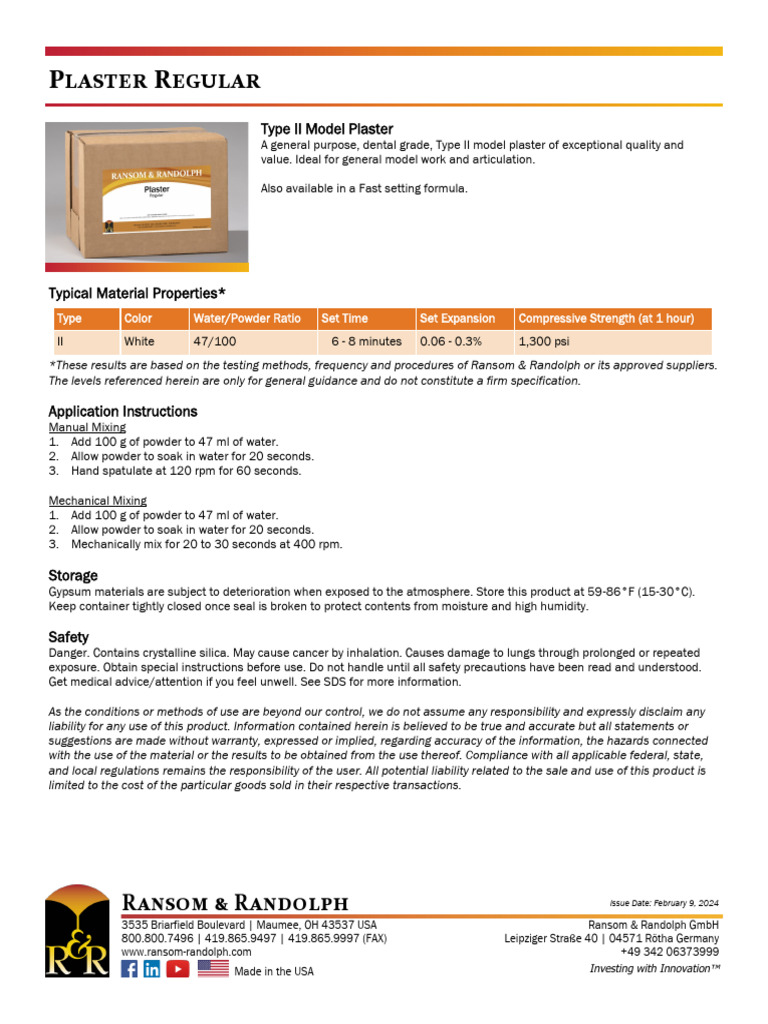 Plaster Regular Product Sheet | PDF | Plaster | Materials