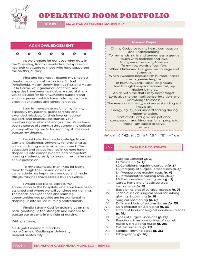 Operating Room Nursing Portfolio Guide | PDF | Surgery | Perioperative