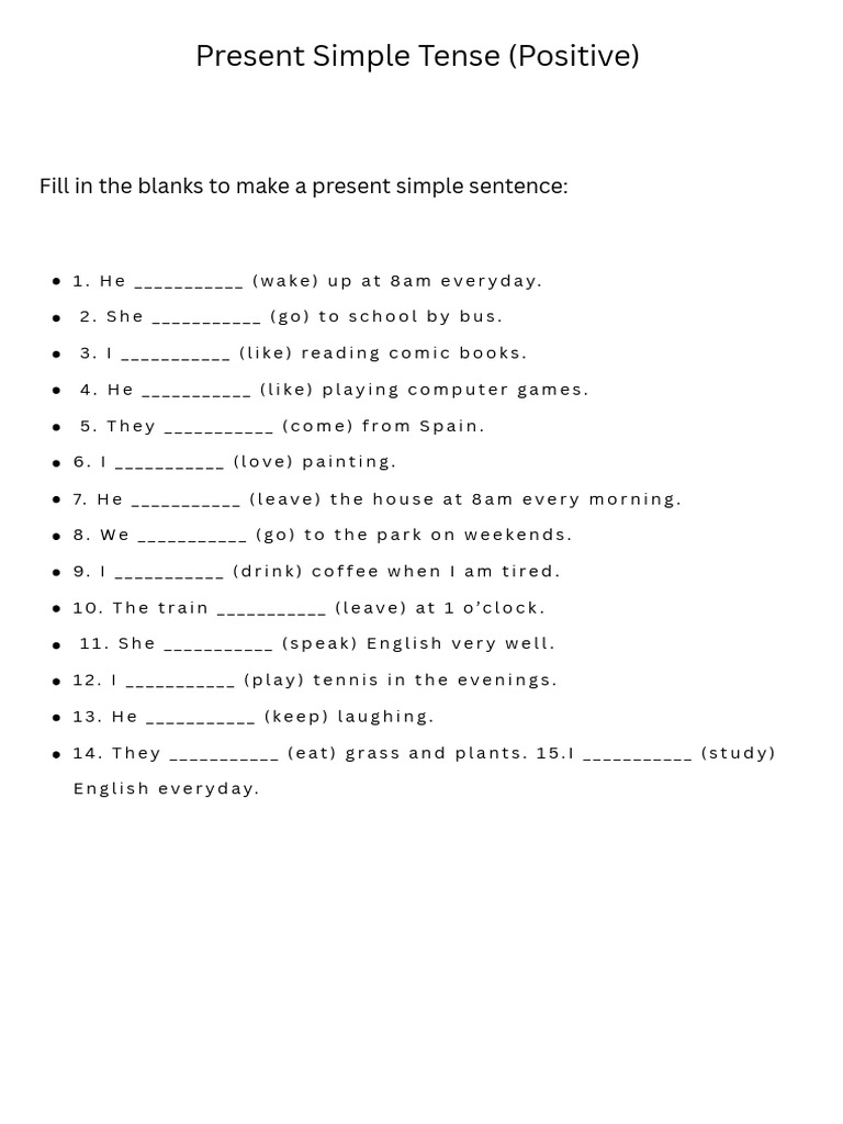 Present Simple Tense Exercises | PDF