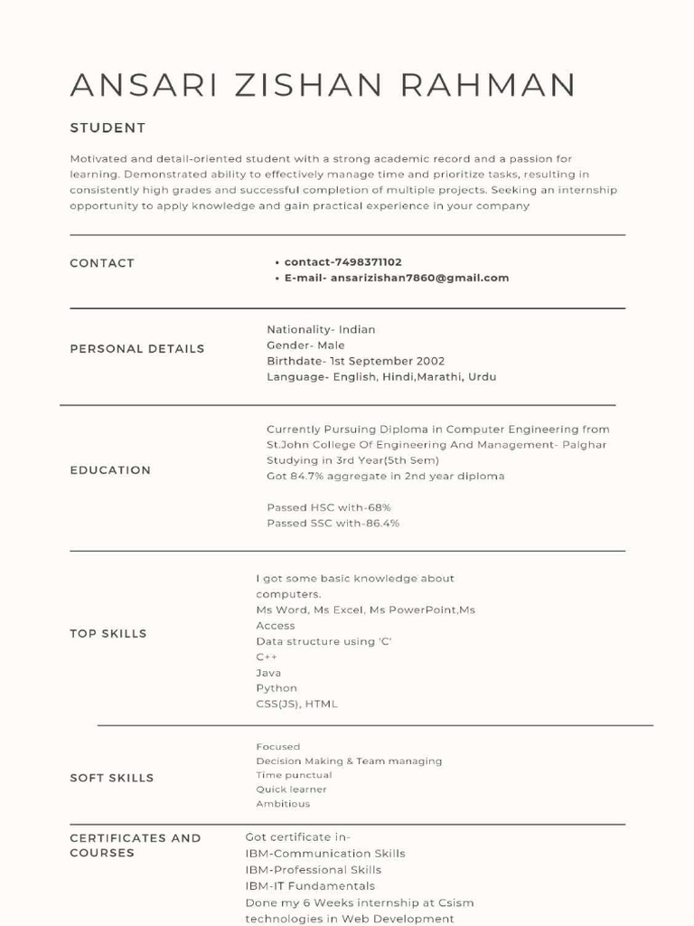 Zishan CV | PDF