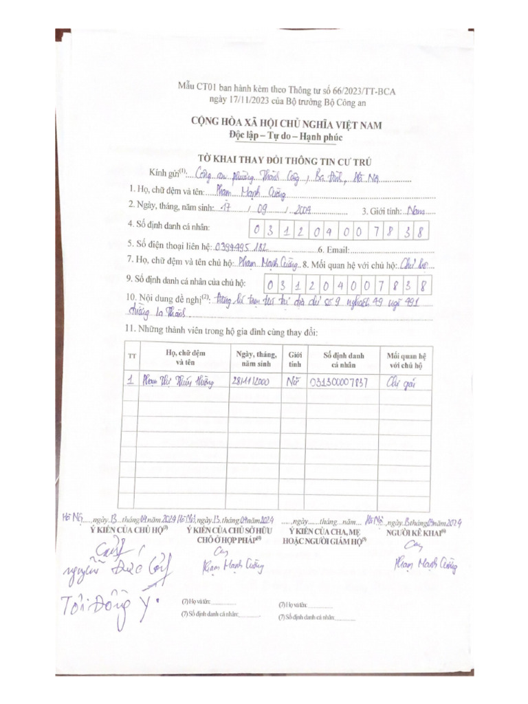 T Khai Thay Đ I Thông Tin Cư Trú | PDF