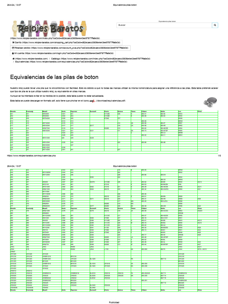 Equivalencias de Pilas de Botón | PDF | Herramientas portátiles | Marca