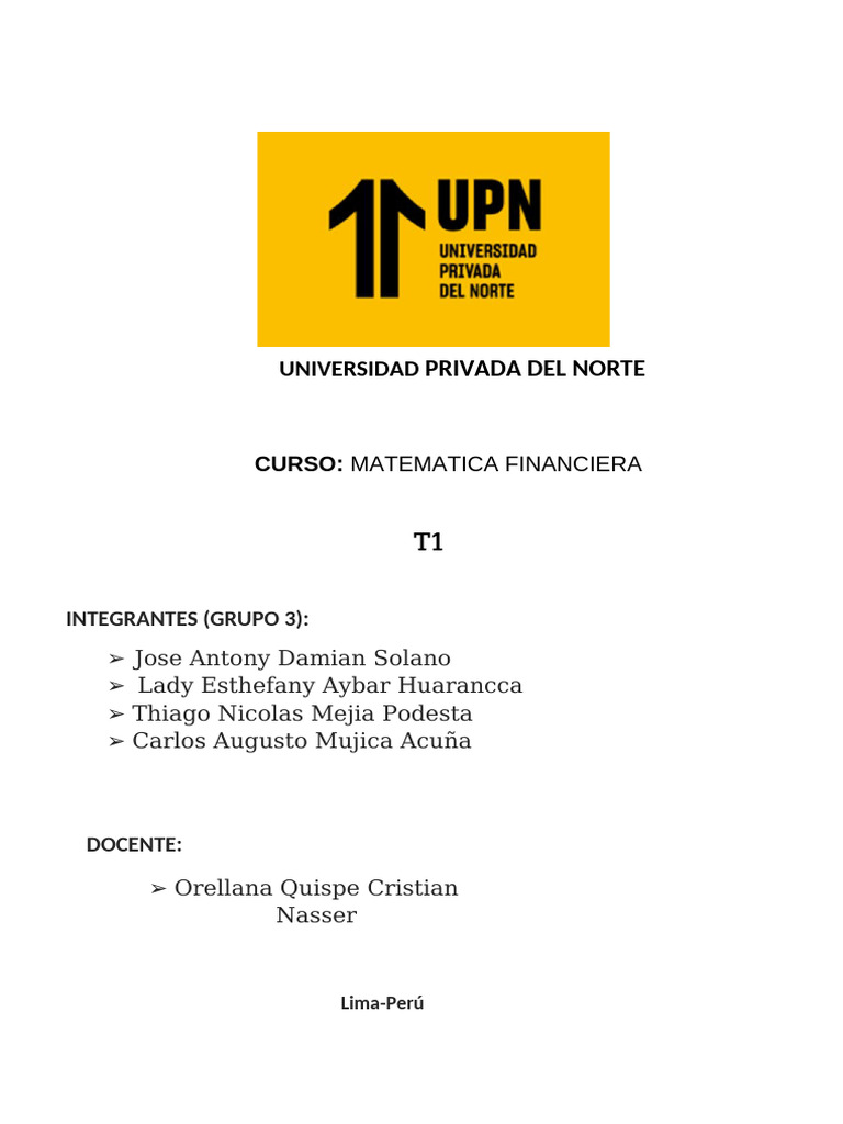 T1 Matematica Financiera | PDF | Bancario | Distribución de ingresos del factor