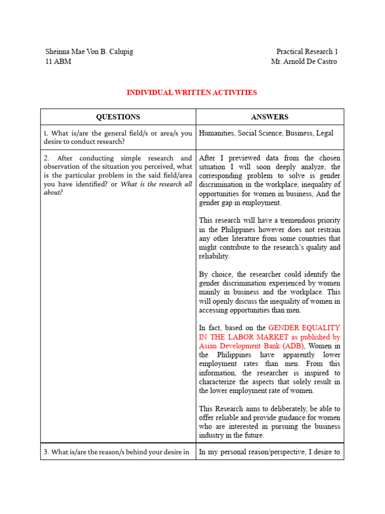Individual Written Activities (Iwa) Nos. 1 & 2 - Practical Research 1 ...