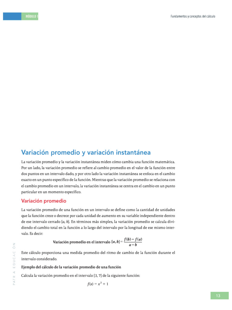Variación Promedio e Instantánea | PDF | Función (Matemáticas ...