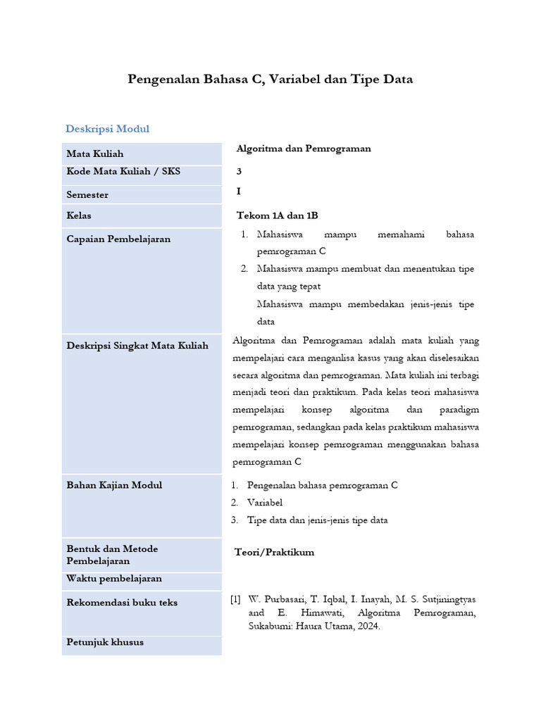 Variabel dan Tipe Data dalam C | PDF | Metode & Bahan Ajar | Teknologi & Rekayasa