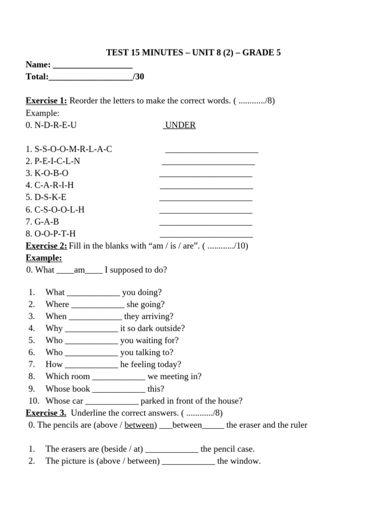 Grade 5 Unit 8 Test 2 Pdf Pencil Writing Implements