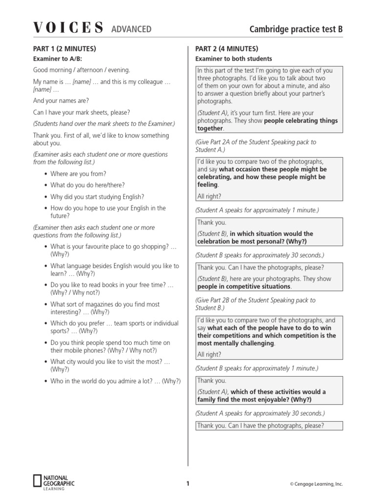 Cambridge Speaking Test B Guide | PDF | Human Communication | Communication