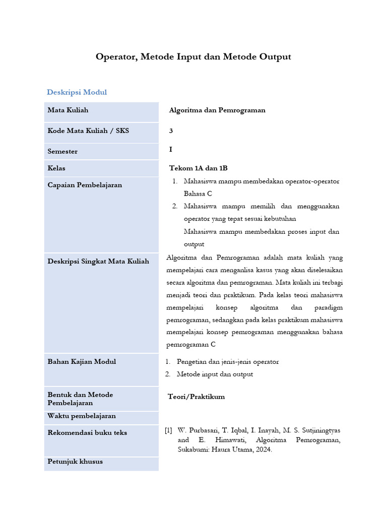 Modul Praktikum 2 - Operator, Input, Output | PDF