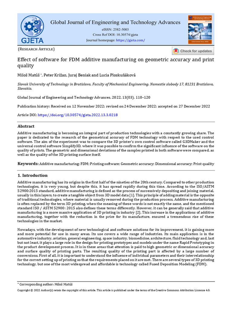 Effect of Software For FDM Additive Manufacturing | PDF | 3 D Printing ...