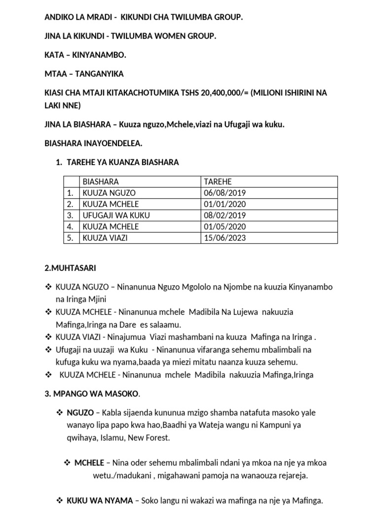 Andiko La Mradi Kikundi Cha Twigongola | PDF