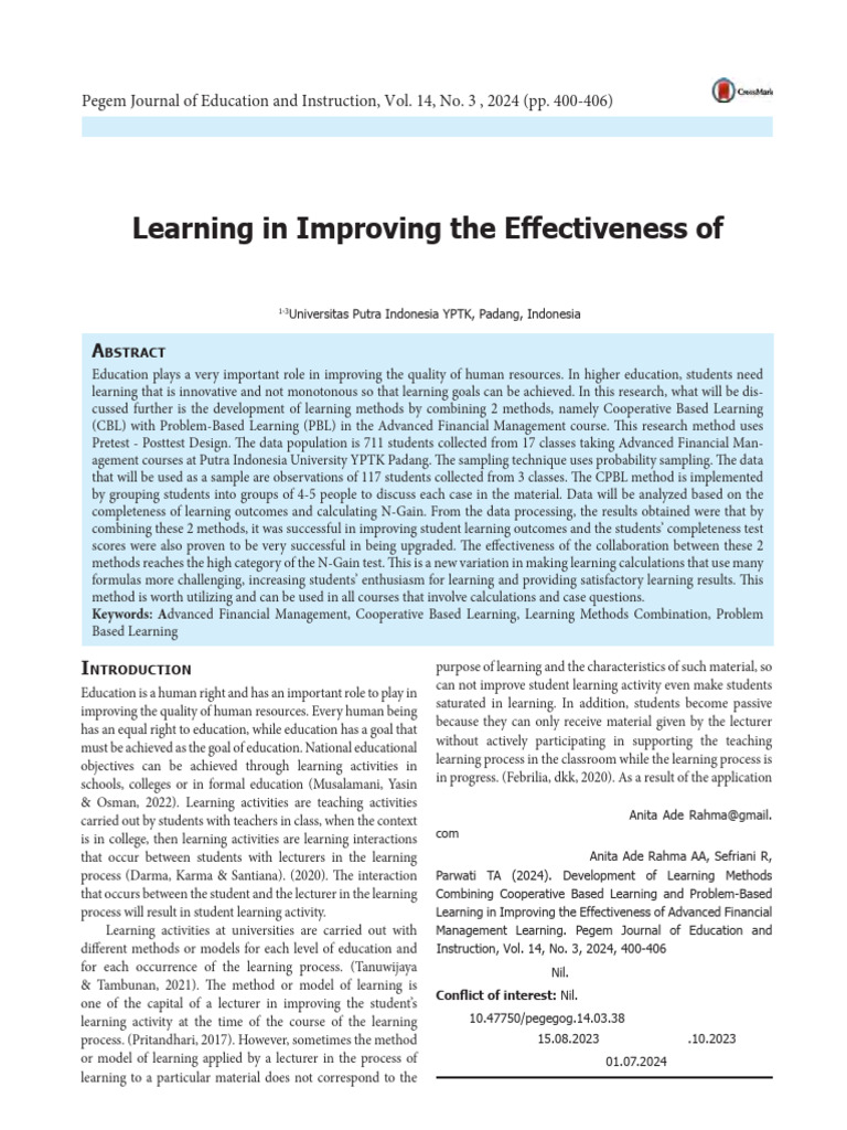 Problem and Project Based Learning | PDF | Learning | Teachers