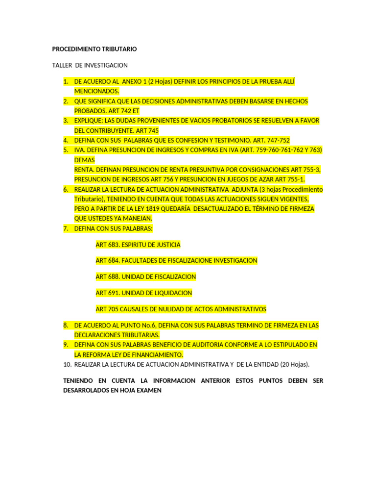 Taller Procedimiento Tributario | PDF