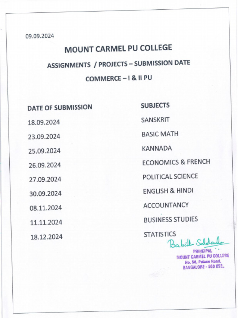 Submission Date For Assignments Projects of I I Puc Commerce | PDF