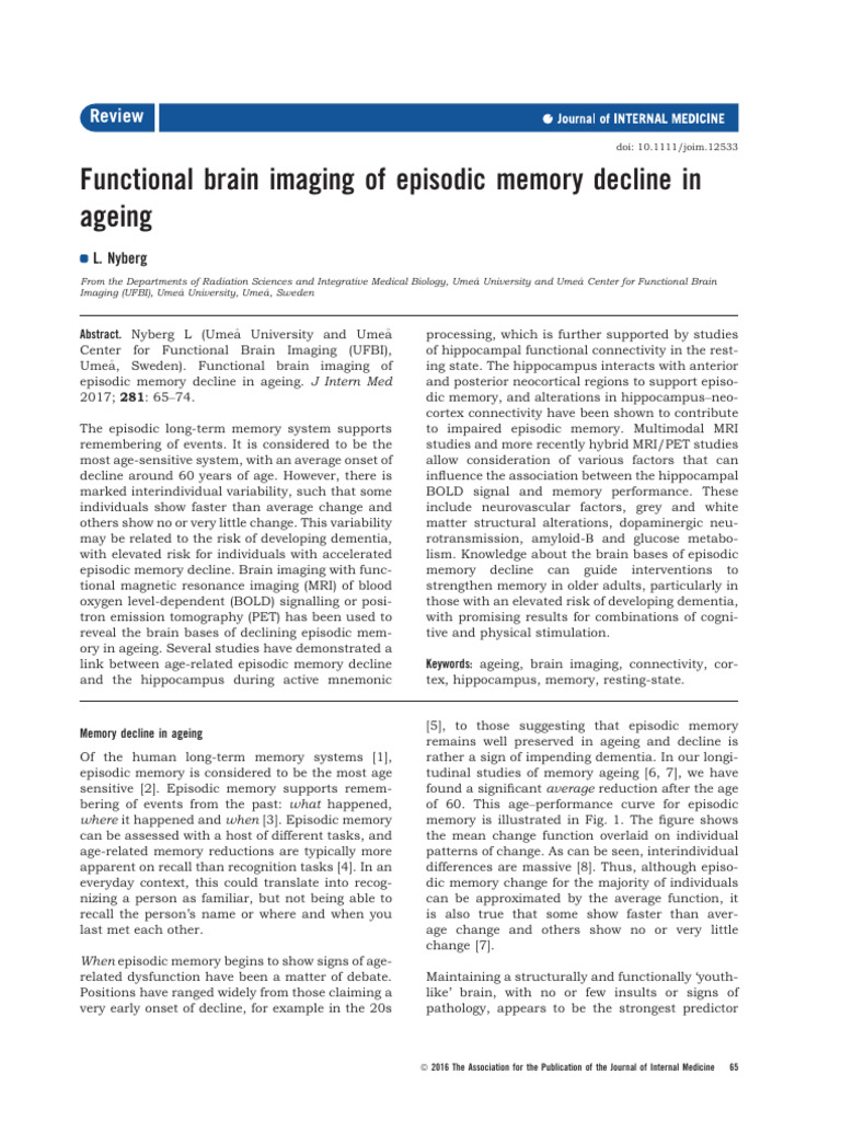 Journal of Internal Medicine - 2016 - Nyberg - Functional Brain Imaging of Episodic Memory ...