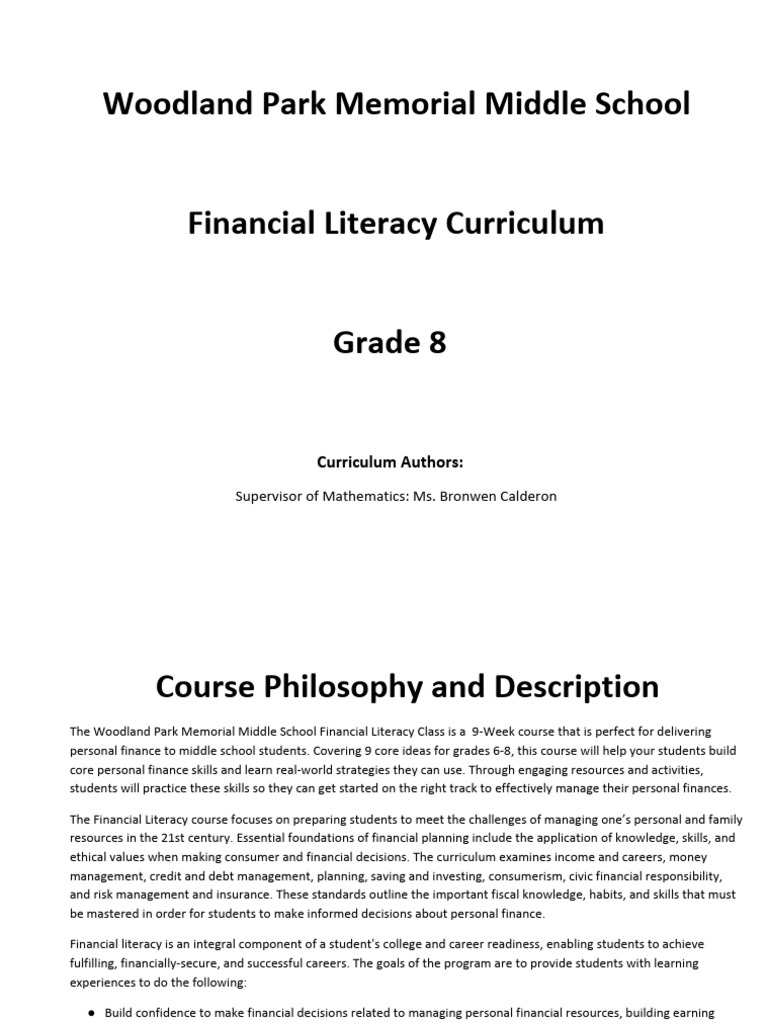 8th Grade Financial Literacy Curriculum | PDF | Taxes | Financial Literacy