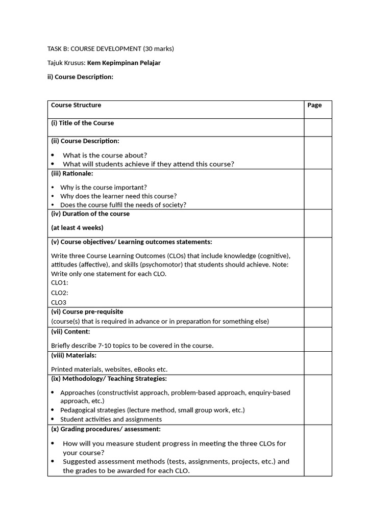 Task B Course Development Curiculum Development Pdf Learning
