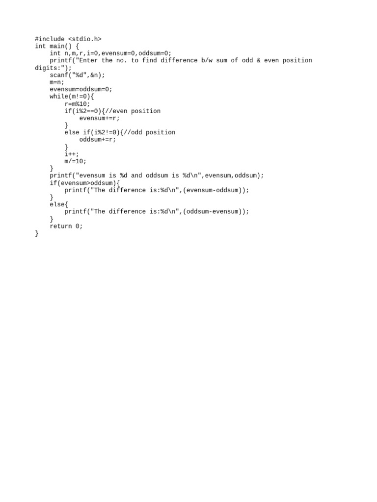 Even and Odd Position Sums' Difference Program | PDF