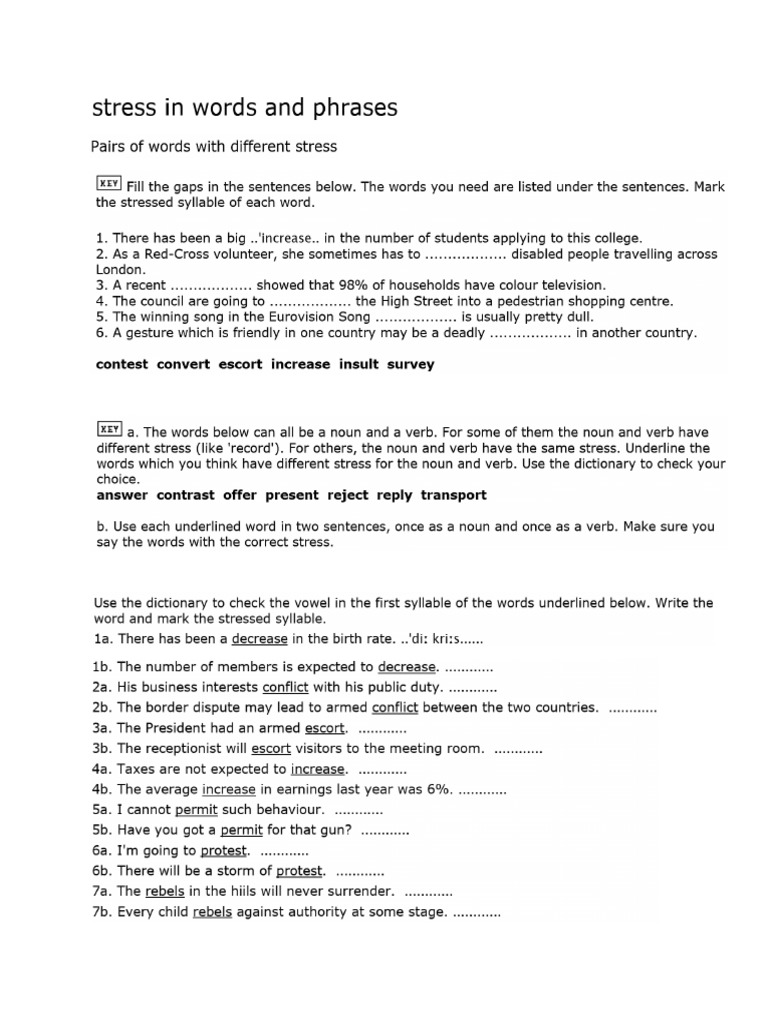 Word Stress Practice | PDF