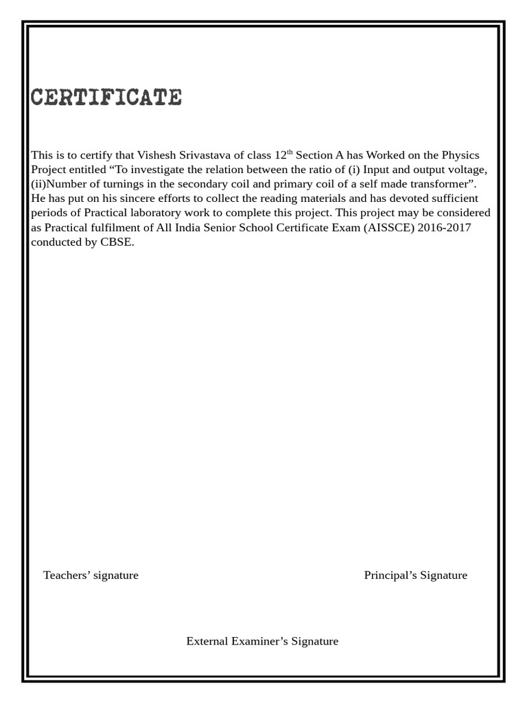 Transformer Xii Physics Investigatory Project Nisha Pdf Transformer Inductor